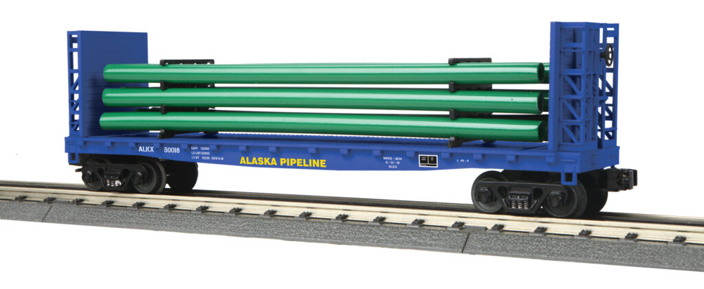 ALASKA PIPELINE FLAT CAR w/BULKHEADS & PIPES - Imperial Train Company
